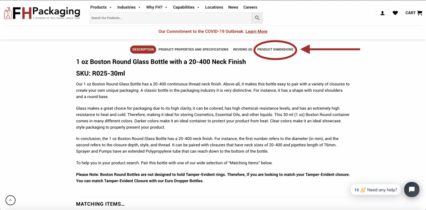 FH Packaging: Product Dimension Guide