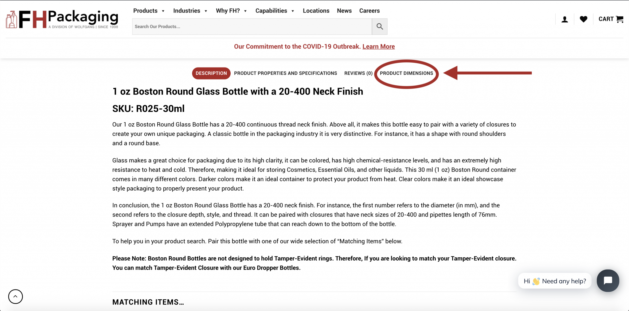 FH Packaging: Product Dimension Guide