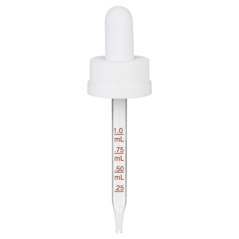 1 Oz White Medical Grade Child Resistant Graduated Glass Dropper