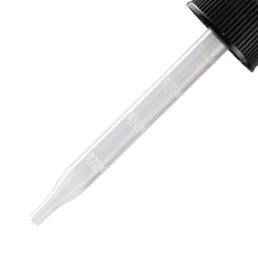 20-400 Black PP Plastic Ribbed Skirt Dropper with 76mm Straight Clear ...